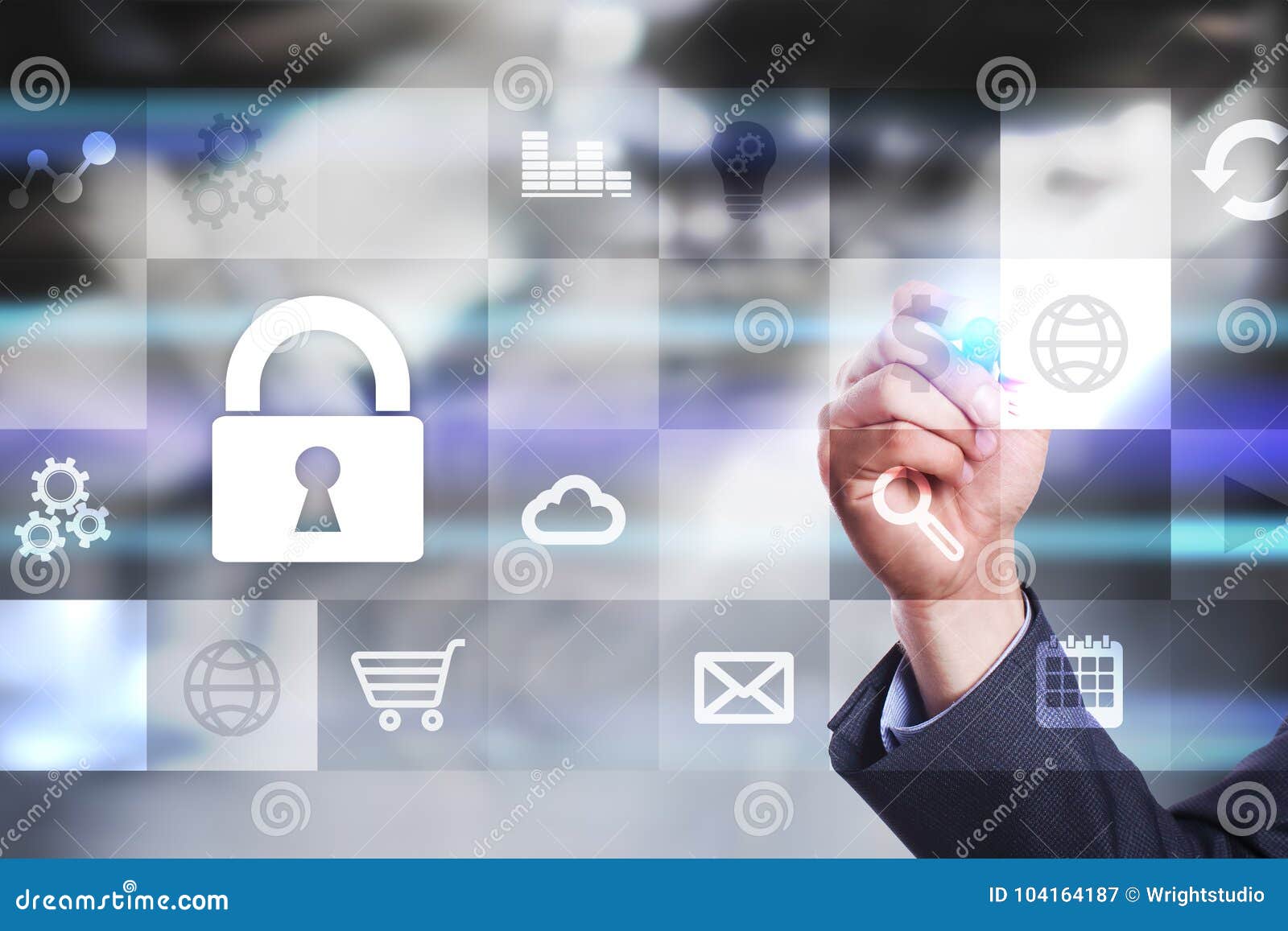 Data Protection And Cyber Security Concept On The Virtual Screen Stock