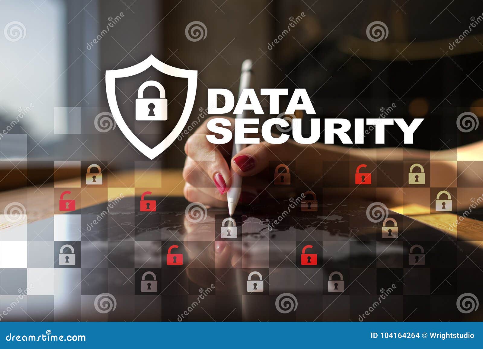 Data Protection And Cyber Security Concept On The Virtual Screen Stock