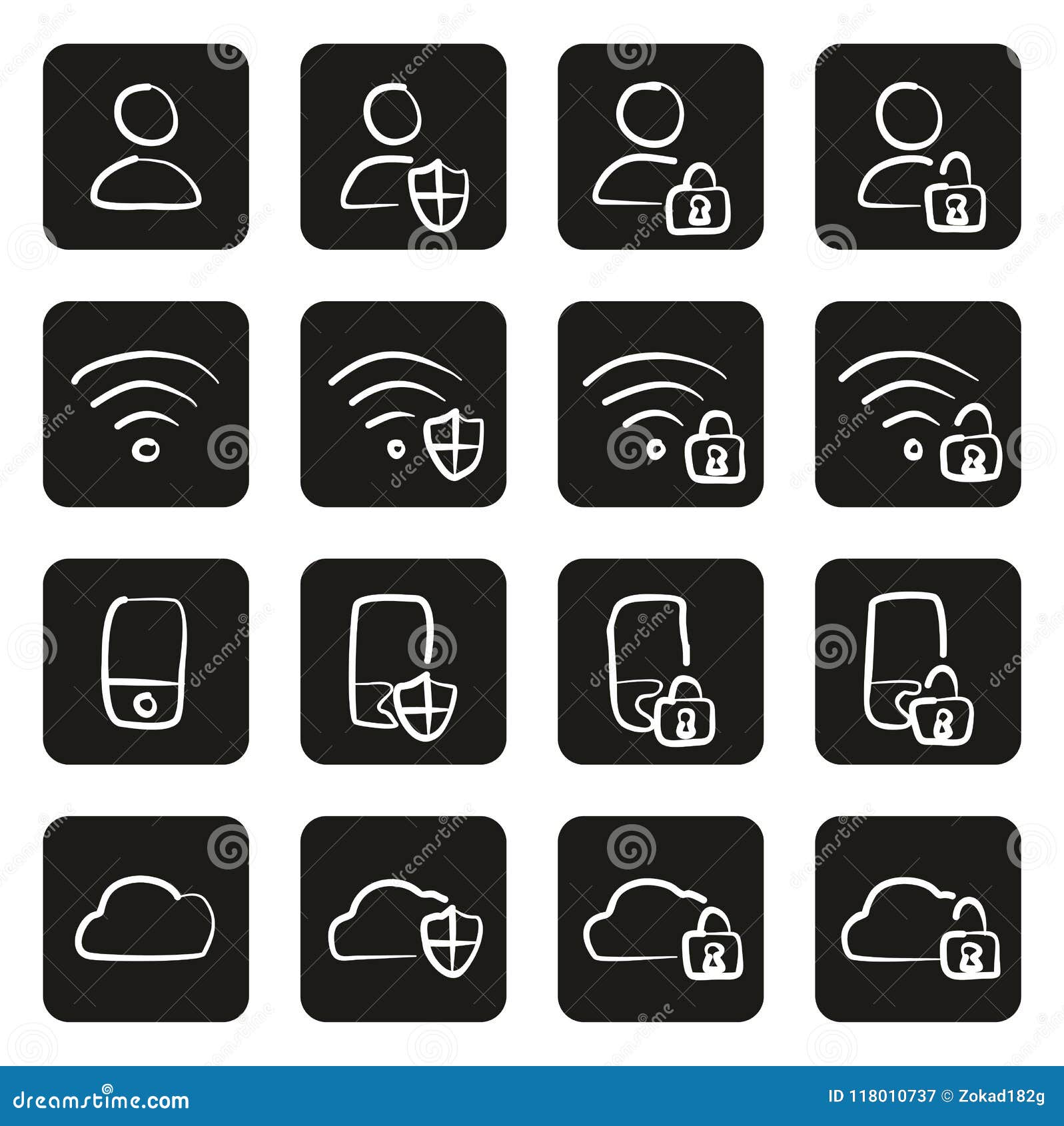 Data Protection & Data Security Icons Freehand White on Black Stock ...