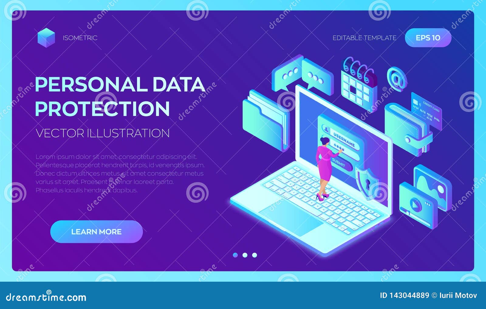 Data Protection. Desktop Pc with Authorization Form on Screen, Personal ...