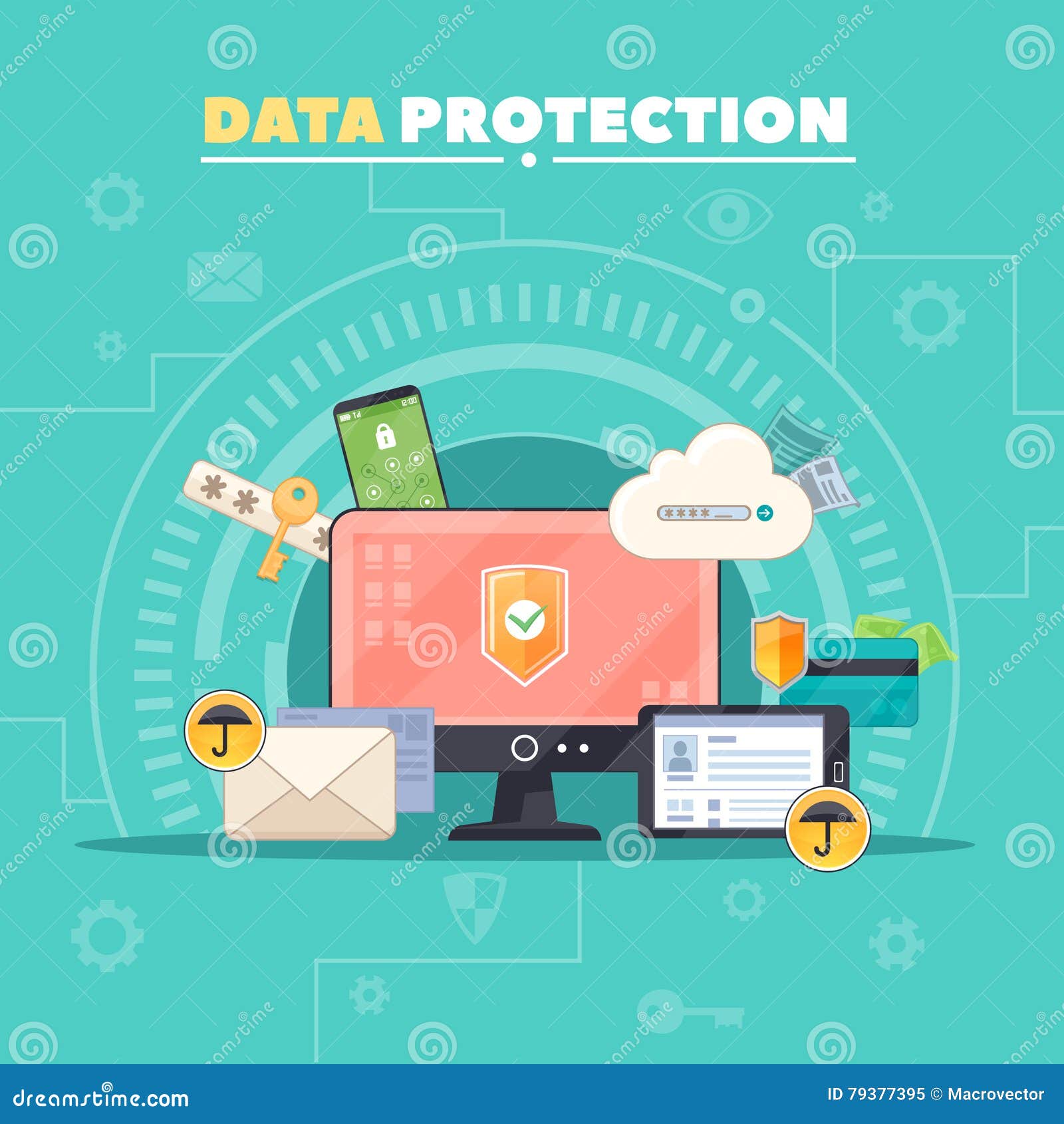 Data Protection Flat Composition Poster Stock Vector - Illustration of ...