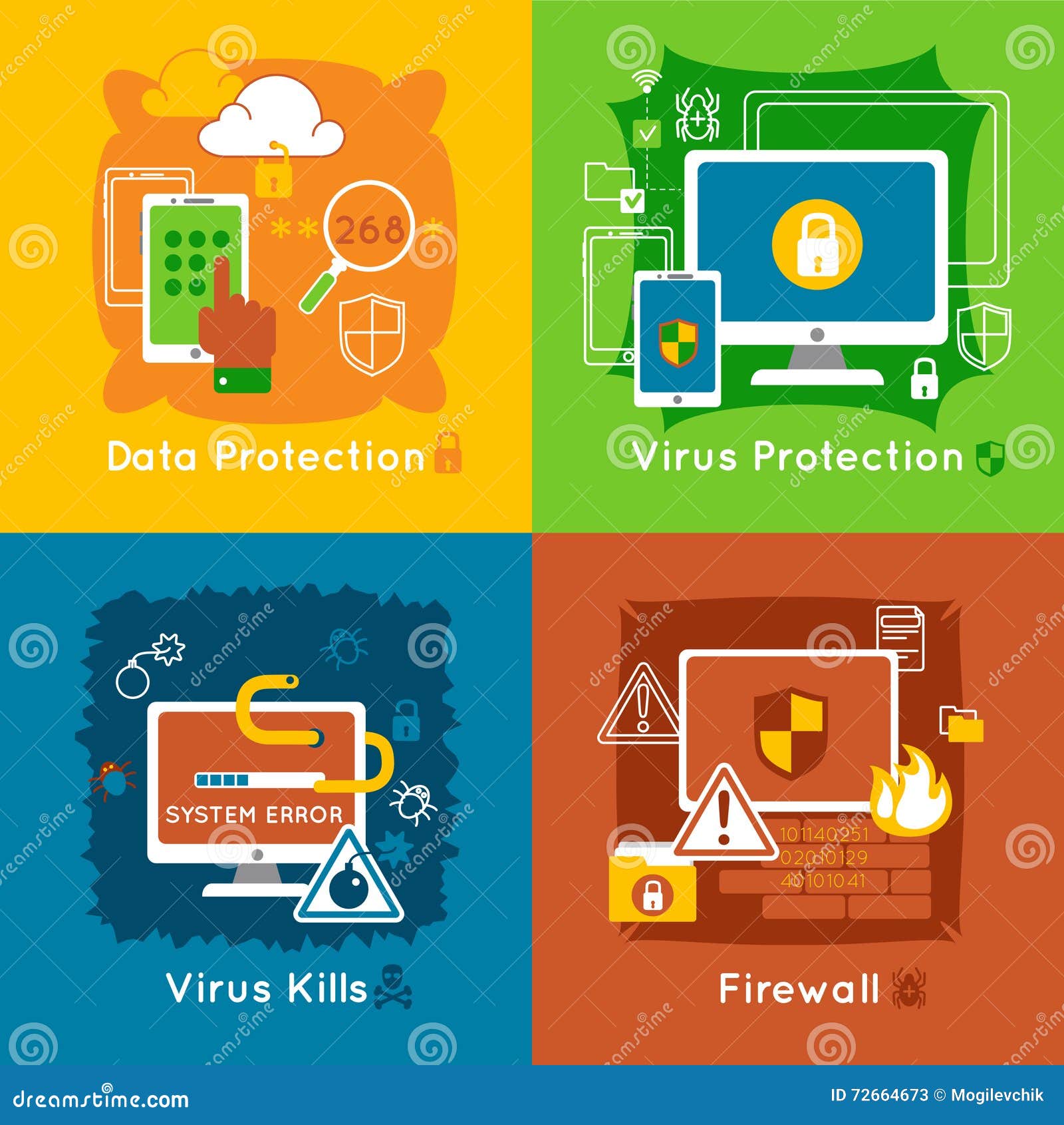 Data Protection Flat Icon Set Stock Vector - Illustration of protection ...