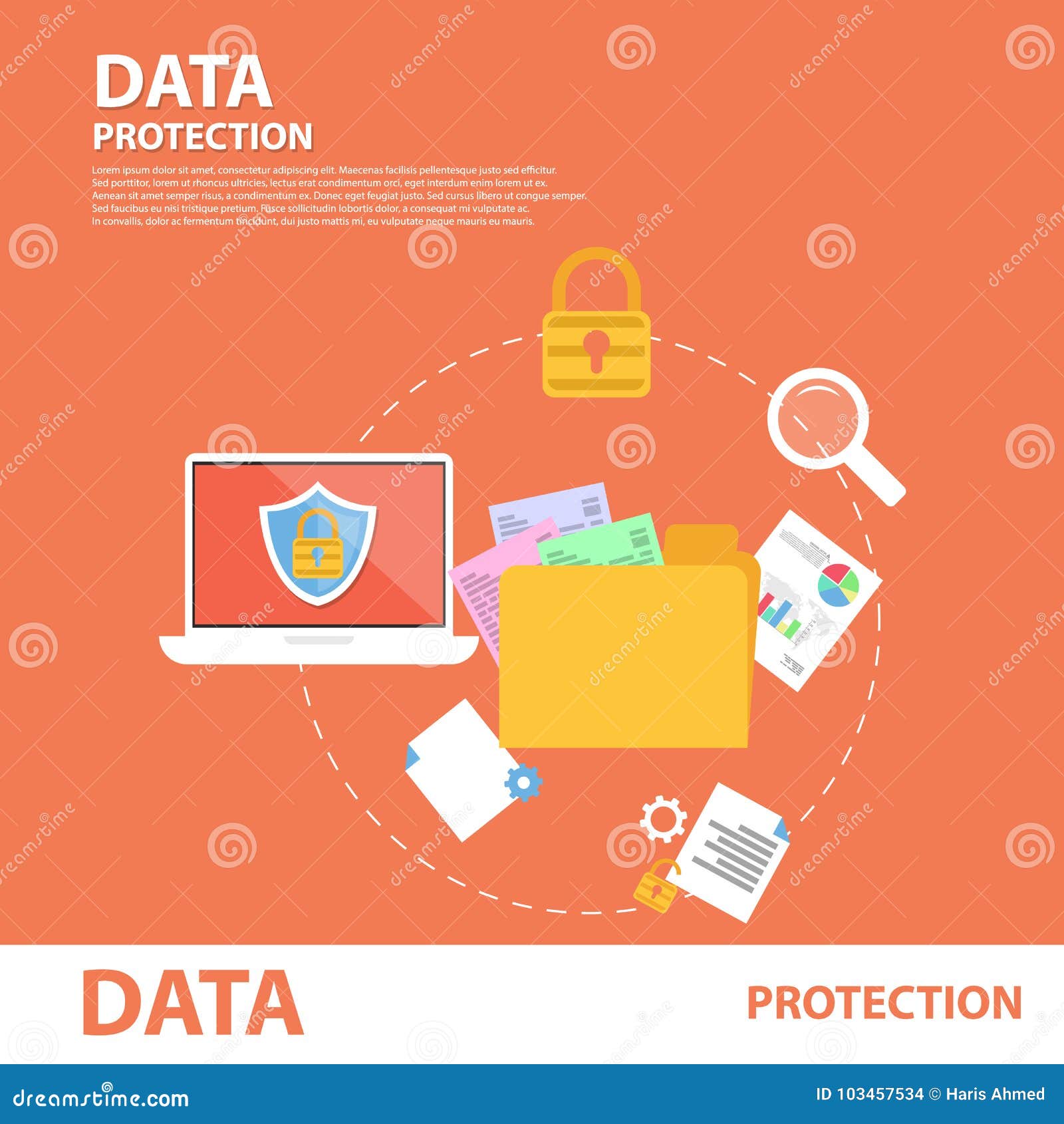 Data Protection Flat Icon Banner Concept Stock Vector - Illustration of ...
