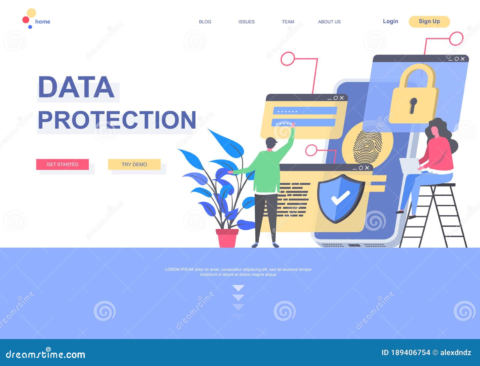 Data Protection Flat Landing Page Template Stock Vector - Illustration ...