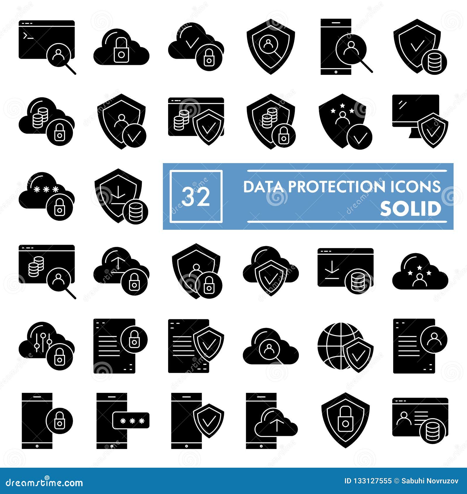 Data Protection Glyph Icon Set, Computer Safety Symbols Collection ...