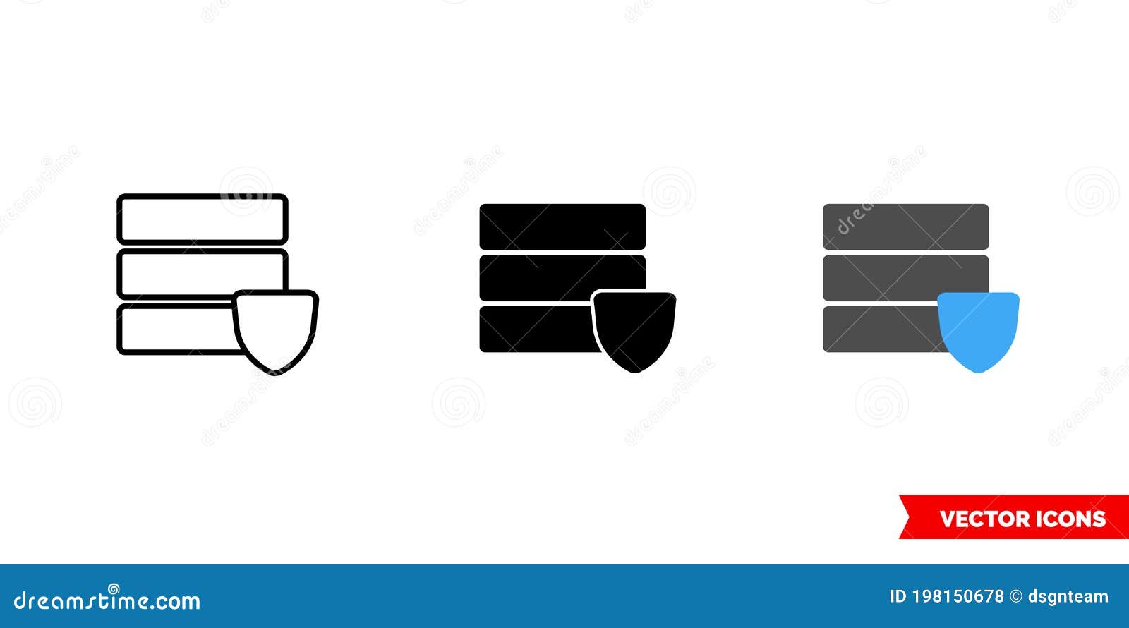 Data Protection Icon of 3 Types Color, Black and White, Outline ...