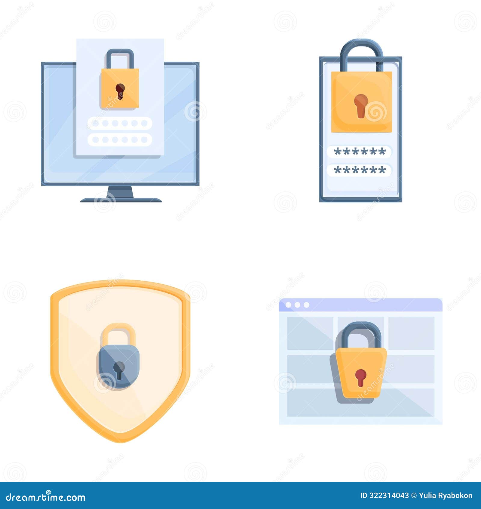Data Protection Icons Set Cartoon Vector. Security of Personal ...