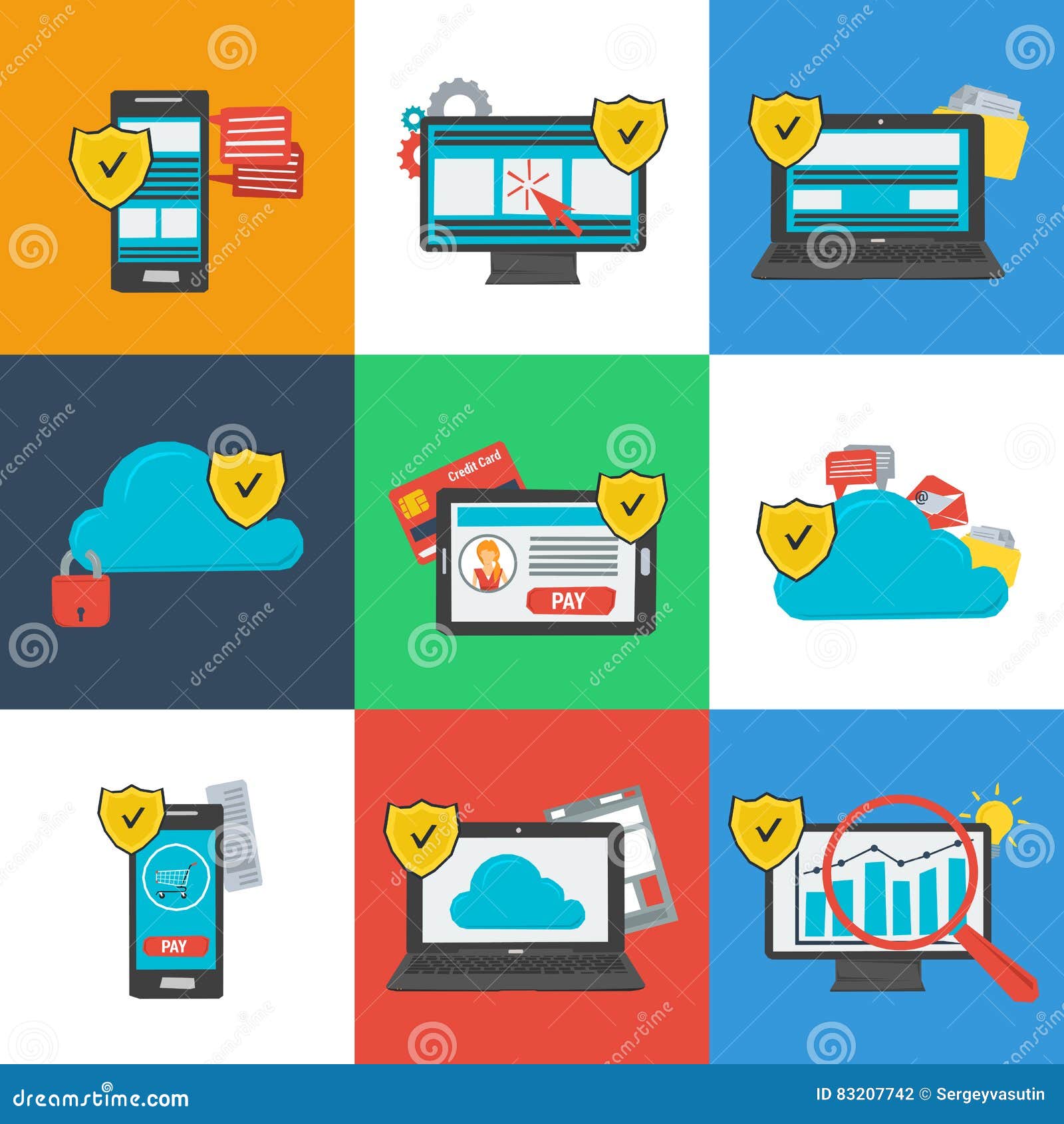 Data Protection Icons Set on Colored Background Stock Illustration ...