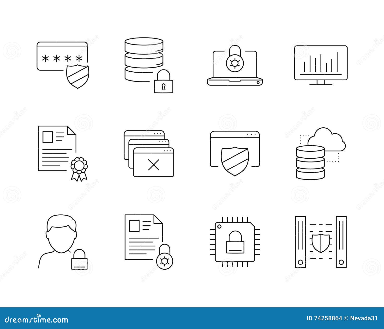 Data Protection Icons Set Perfect Line Black White Stock Vector ...
