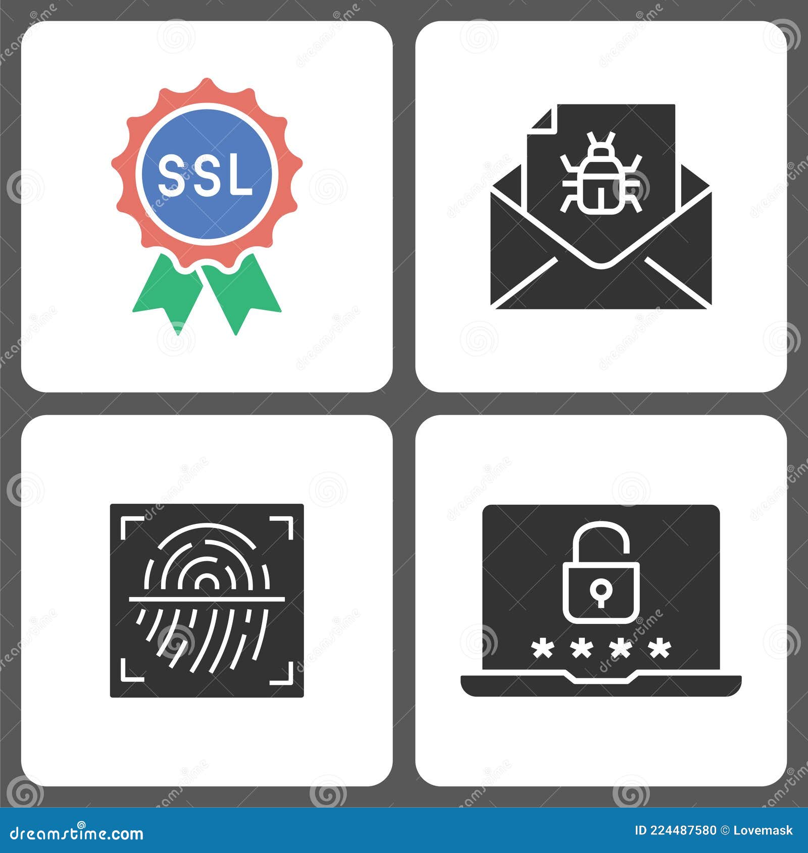 Data Protection Icons on White Background. Vector Illustration. Stock ...