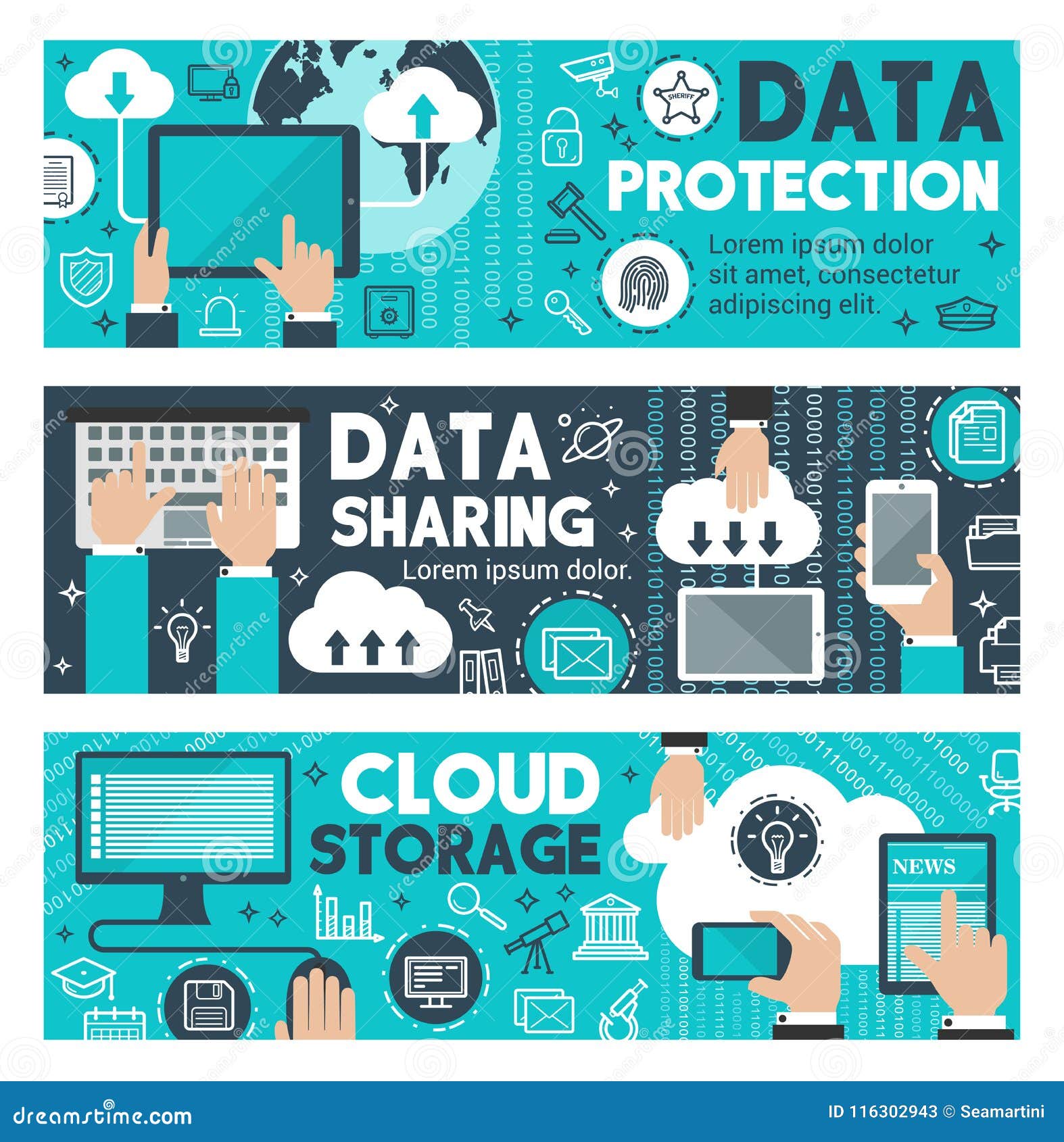 Data Protection Cloud Web Sharing Vector Banners Stock Vector ...