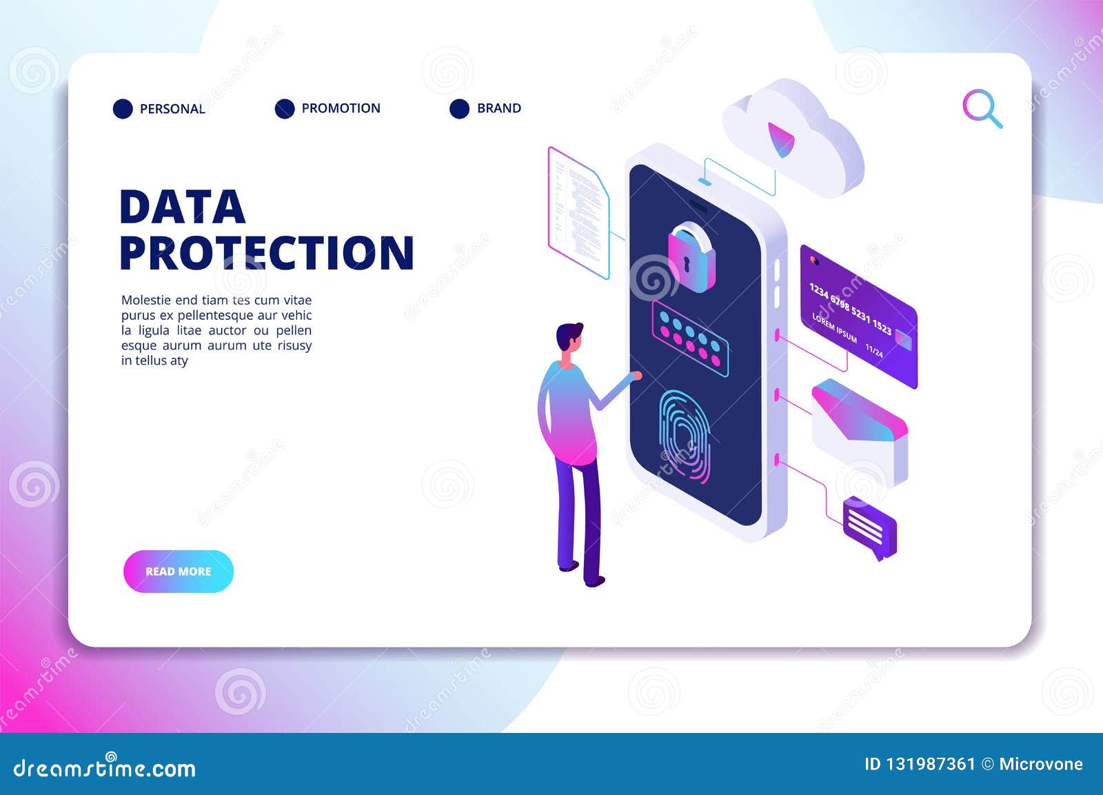 Data Protection Isometric Concept. Personal Identity, Protected ...