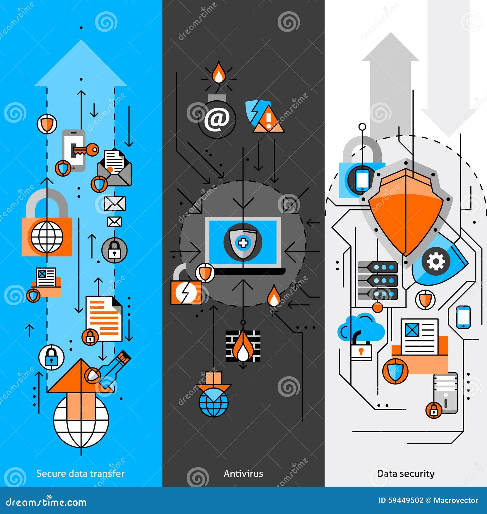Data Protection Line Banners Set Stock Vector - Illustration of attack ...