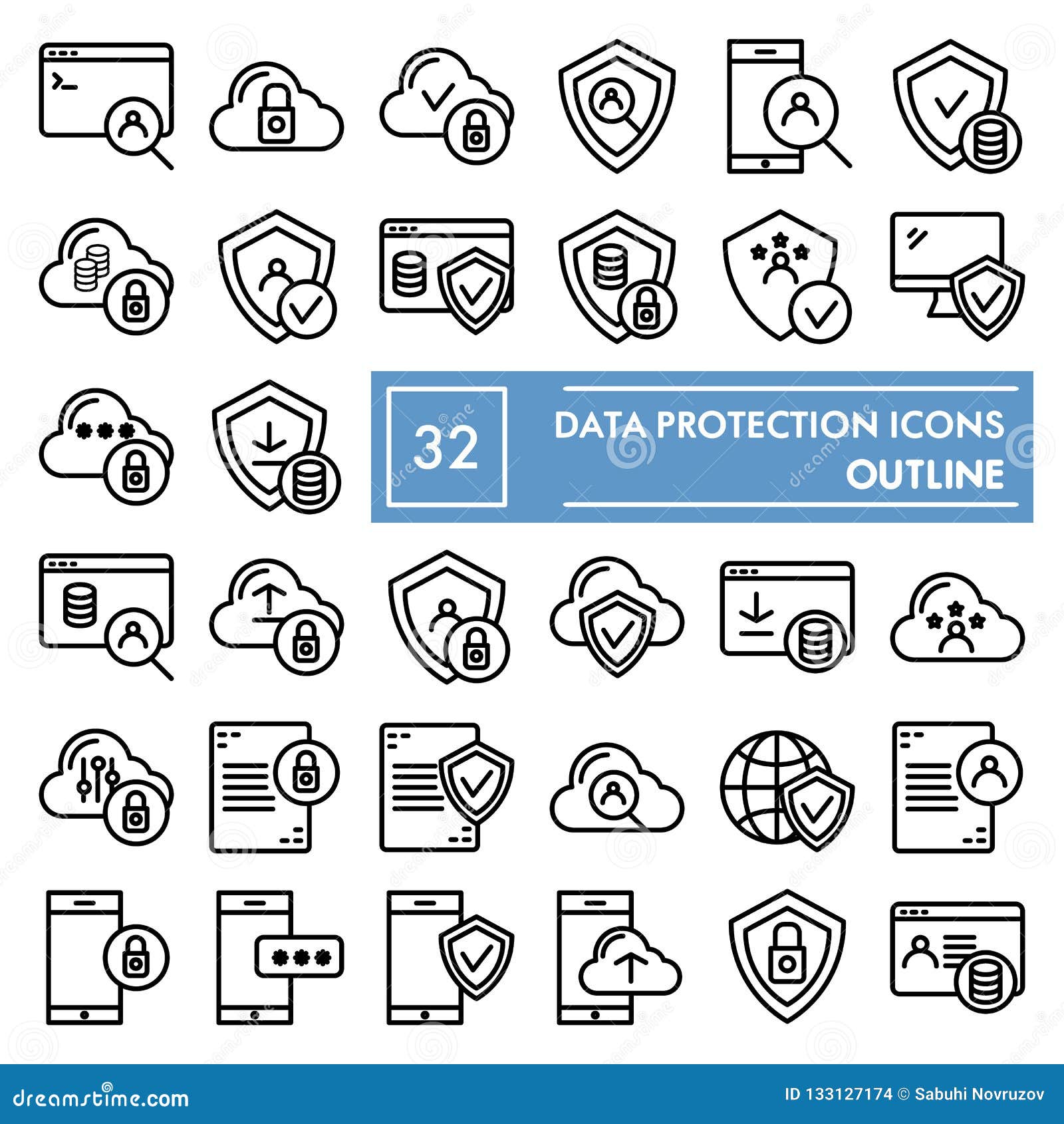 Data Protection Line Icon Set, Computer Safety Symbols Collection ...