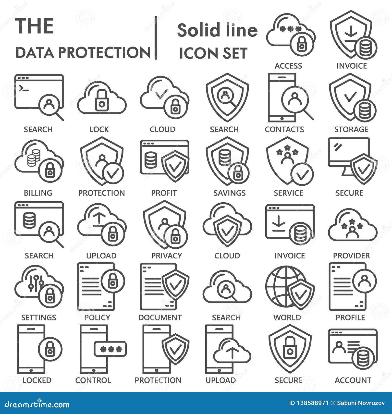 Data Protection Line Icon Set, Computer Safety Symbols Collection ...