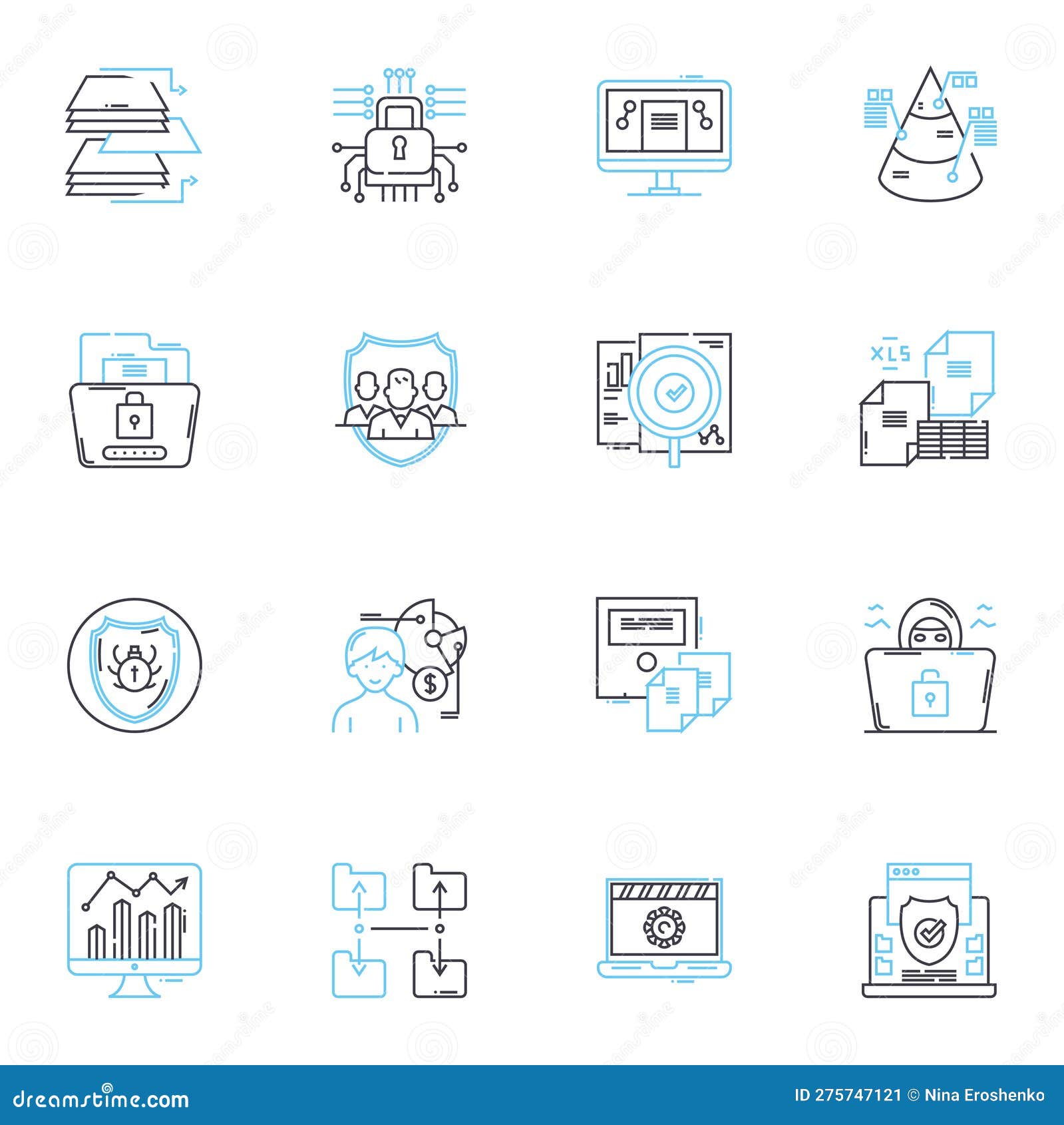 Data Protection Linear Icons Set. Encryption, Privacy, Cybersecurity ...