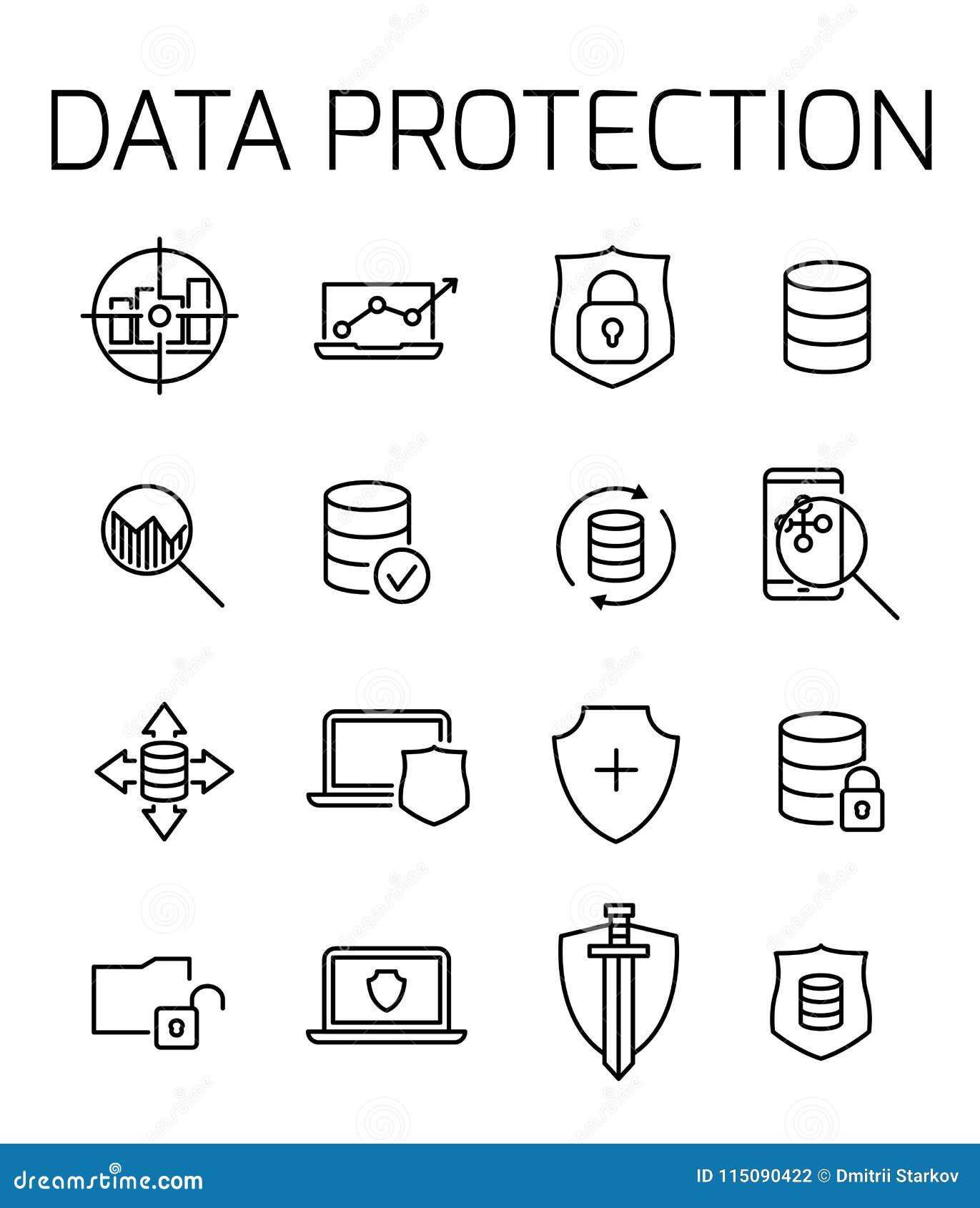 Data Protection Related Vector Icon Set. Stock Vector - Illustration of ...