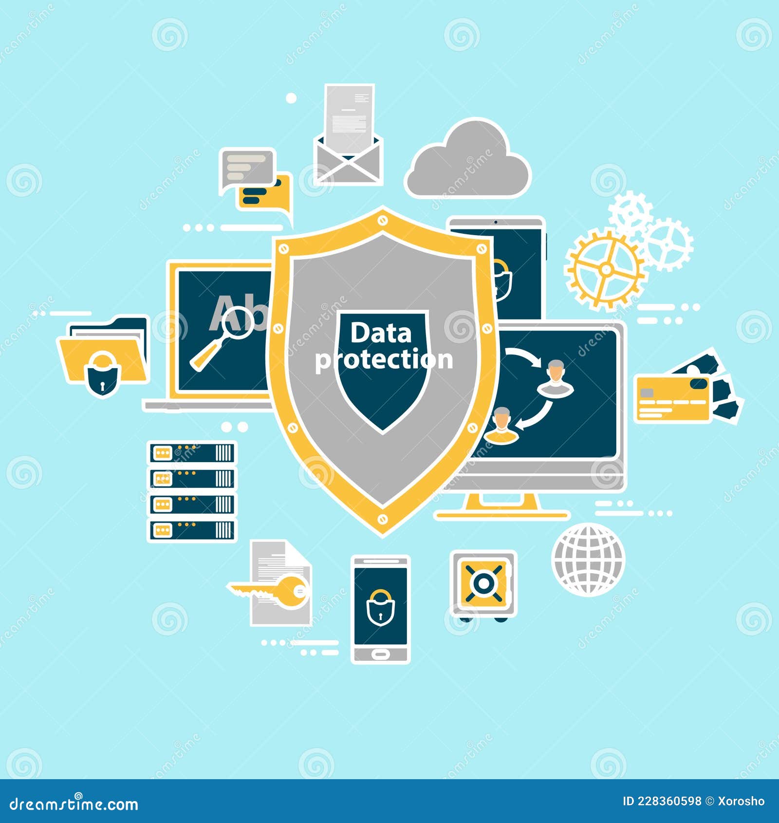 Data Protection and Safe Work. Outline Flat Design Stock Vector ...