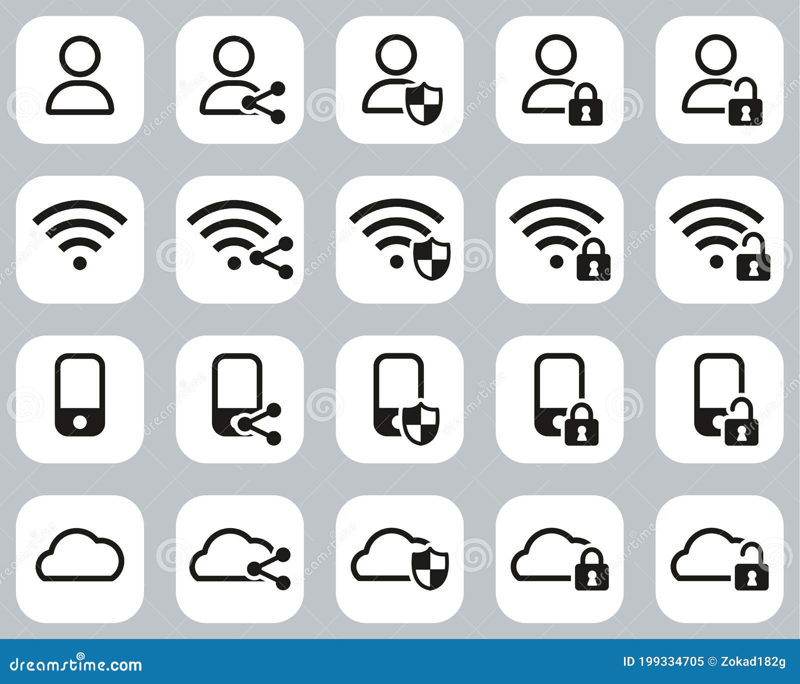 Data Protection & Data Security Icons Black & White Flat Design Set Big ...
