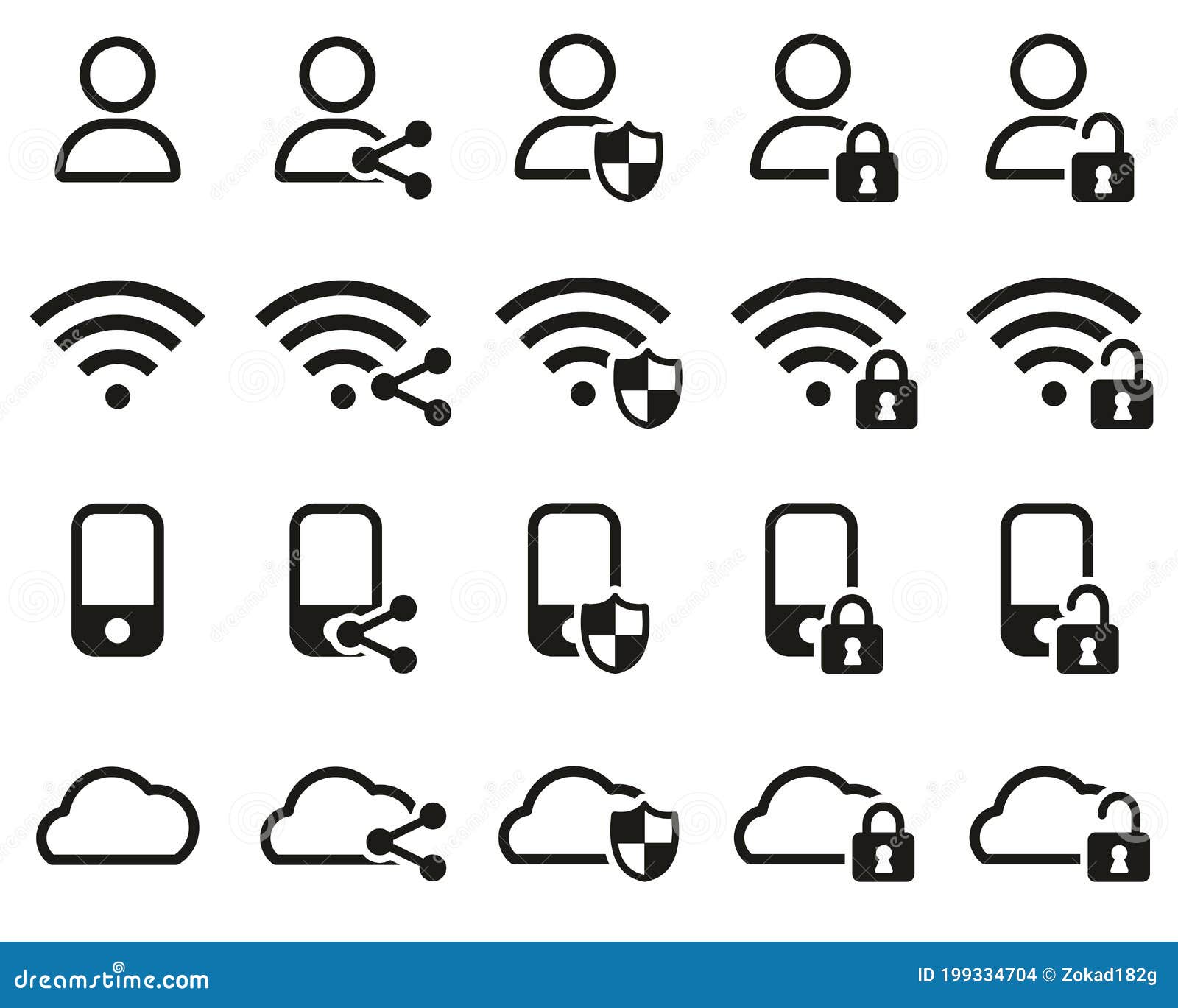 Data Protection & Data Security Icons Black & White Set Big Stock ...