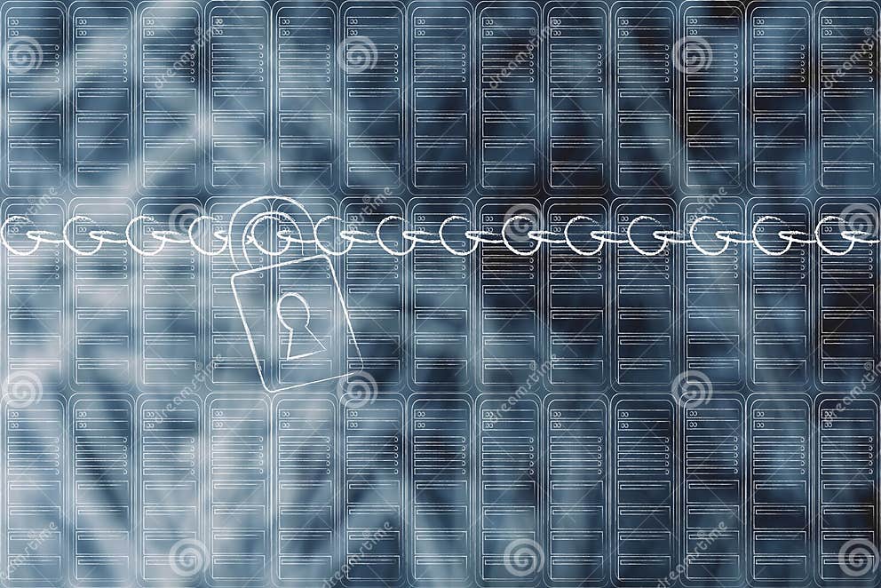 Lines of Database Servers and Lock and Chain in Front of Them Stock ...