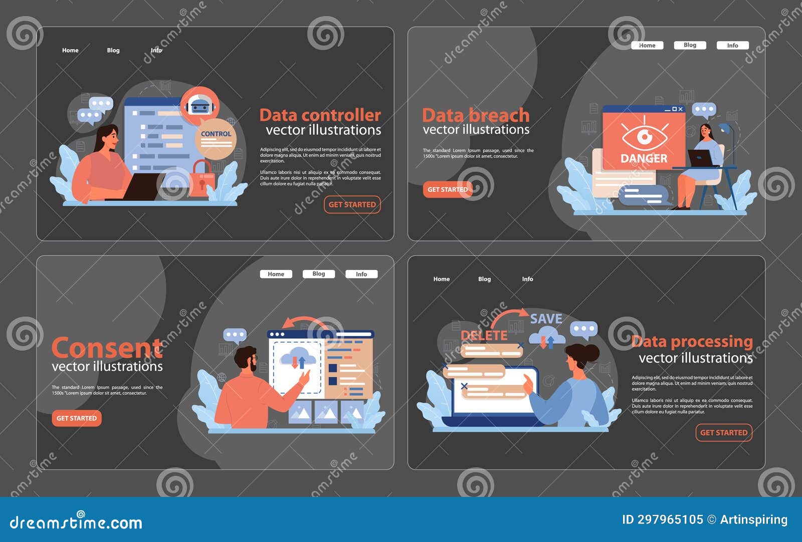 Data Protection Set. Flat Vector Illustration Stock Illustration ...