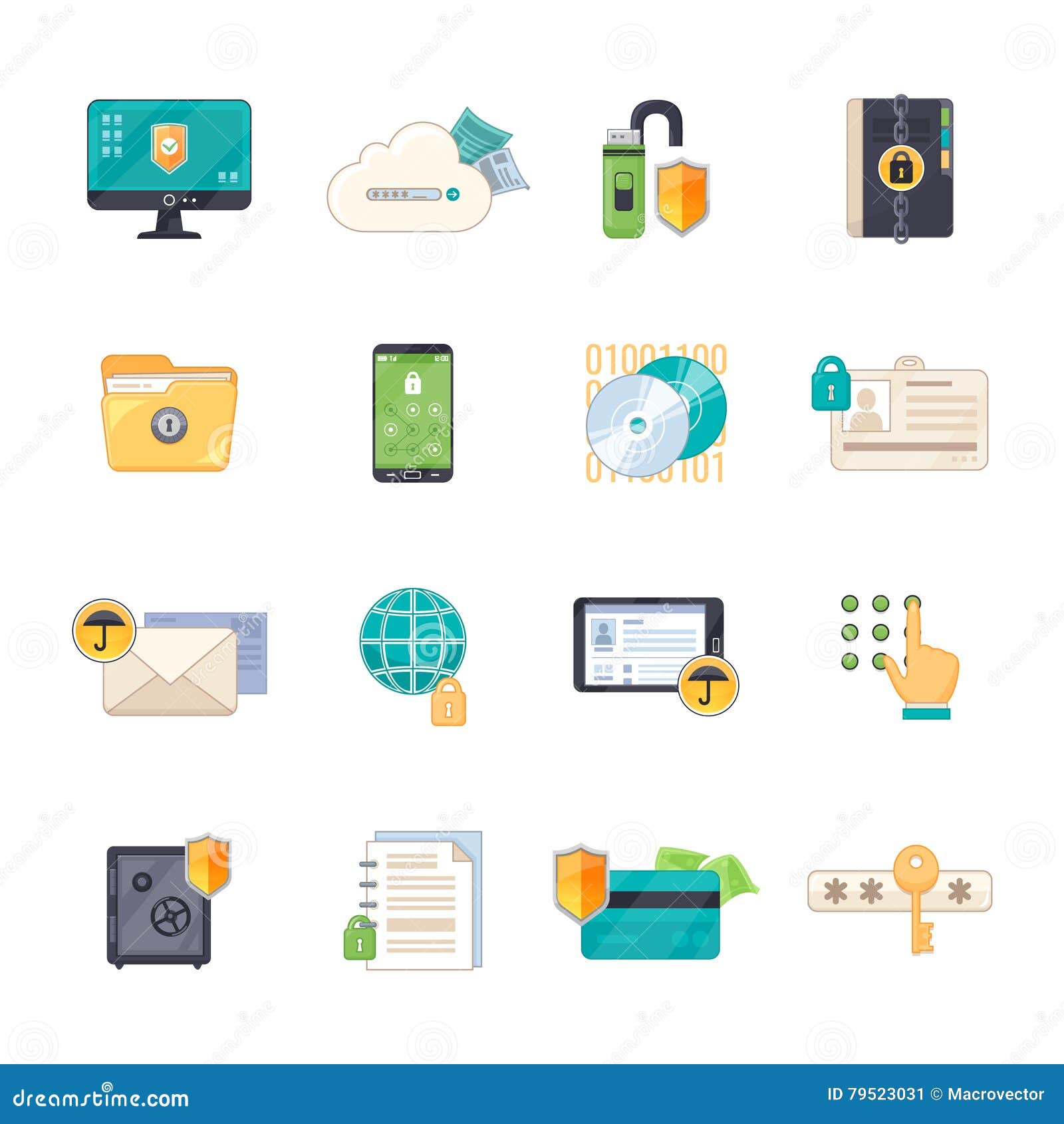 Data Protection Symbols Flat Icons Set Stock Vector - Illustration of ...