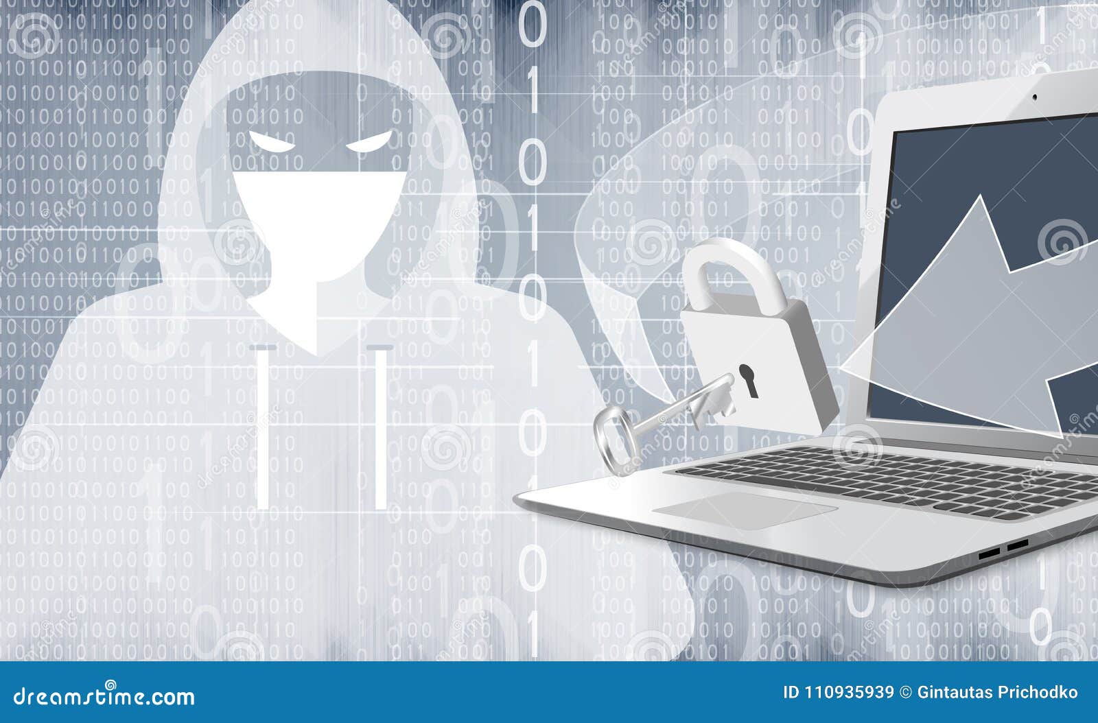 Hacker with Computer and Binary Code Stock Vector - Illustration of ...