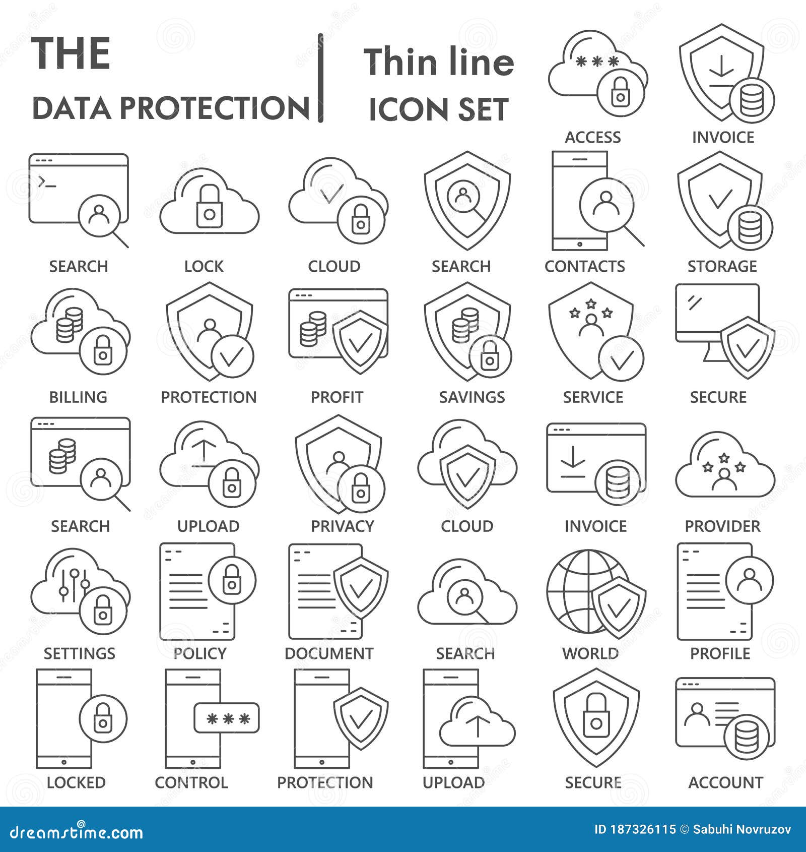 Data Protection Thin Line Icon Set, Computer Security Symbols ...