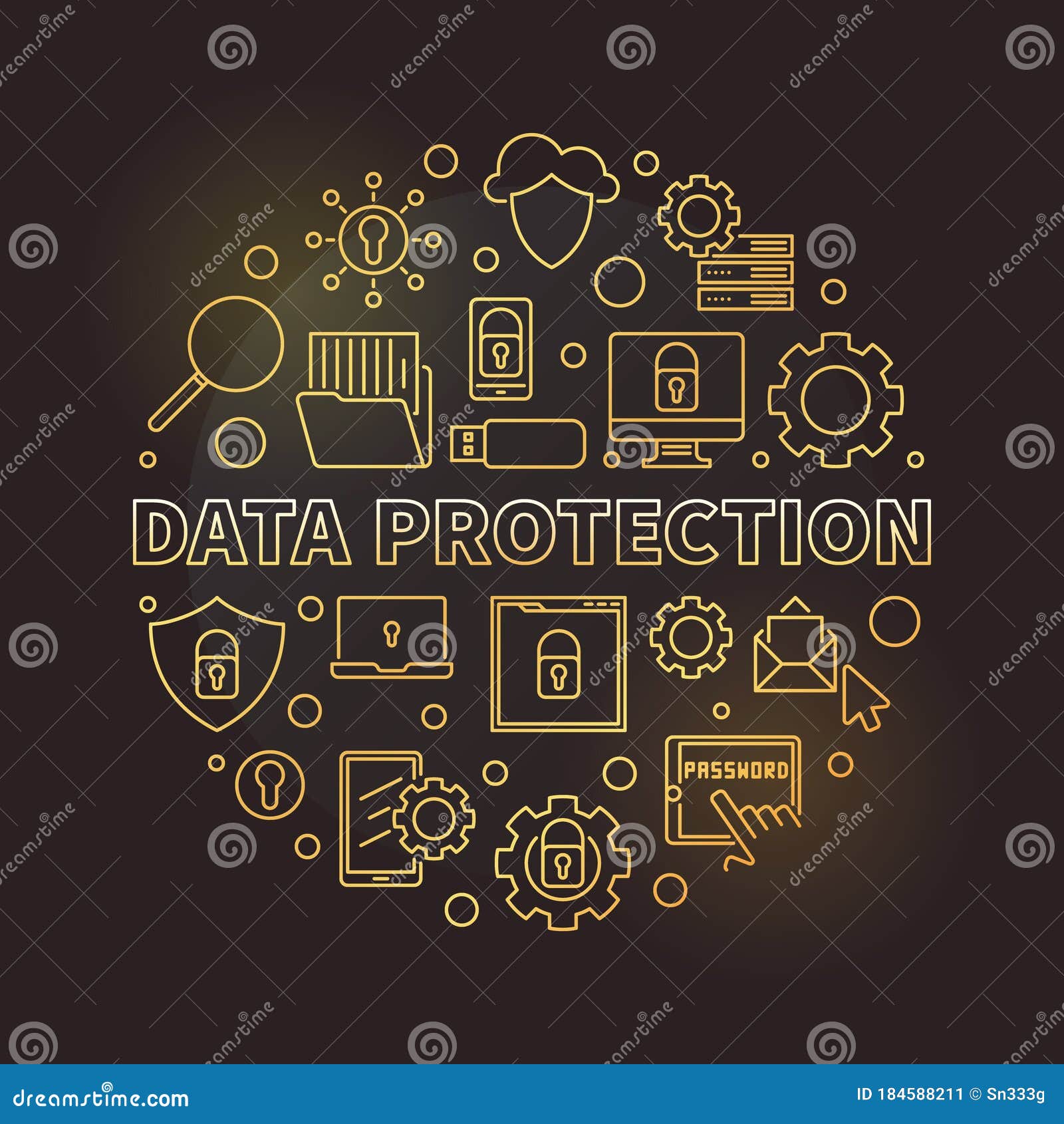 Data Protection Vector Round Linear Golden Illustration Stock Vector ...