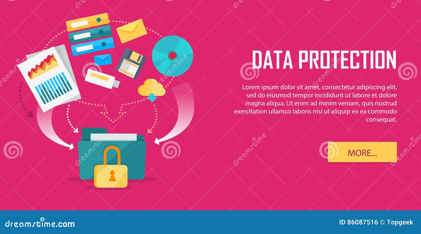 Data Protection Video Web Banner in Flat Style Stock Vector ...