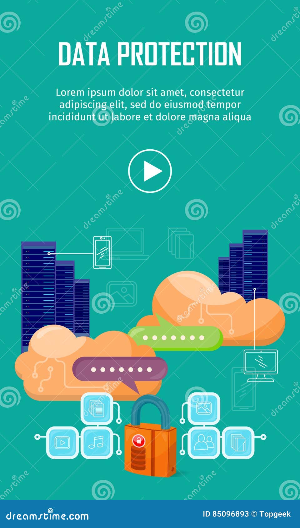 Data Protection Video Web Banner in Flat Style Stock Vector ...