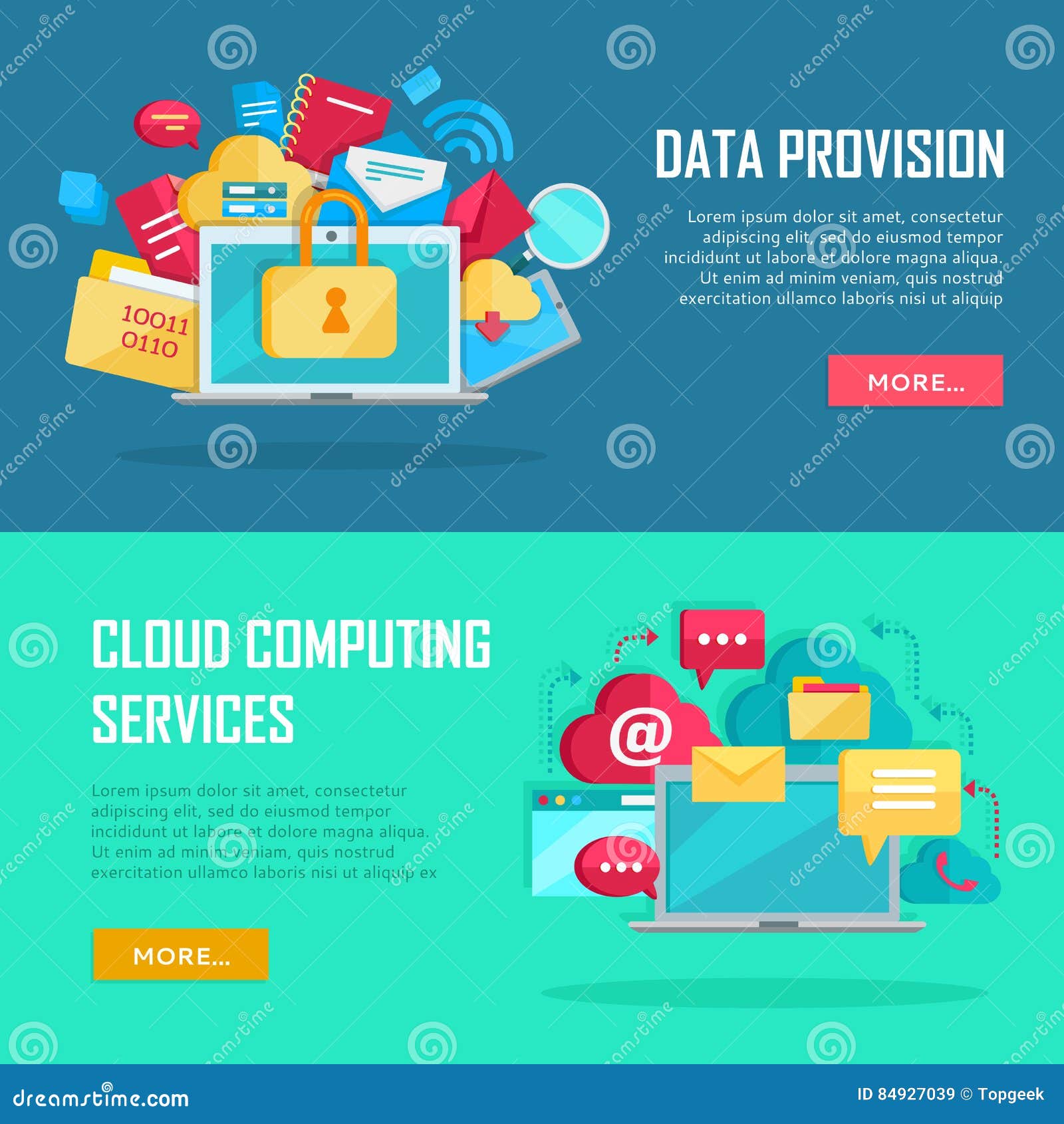 Data Provision, Cloud Computing Services Banners Stock Vector ...