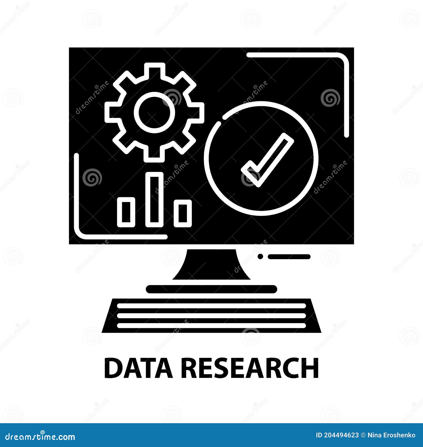 Data Research Icon, Black Vector Sign with Editable Strokes, Concept ...