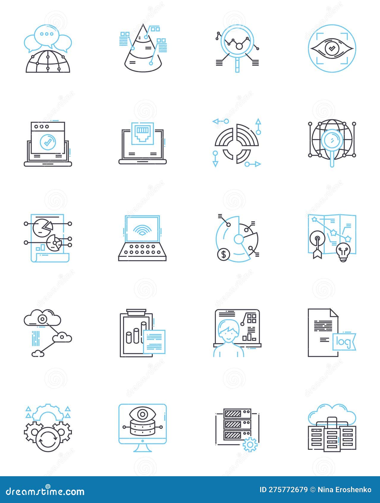 Data Research Linear Icons Set Analytics Big Data Clustering