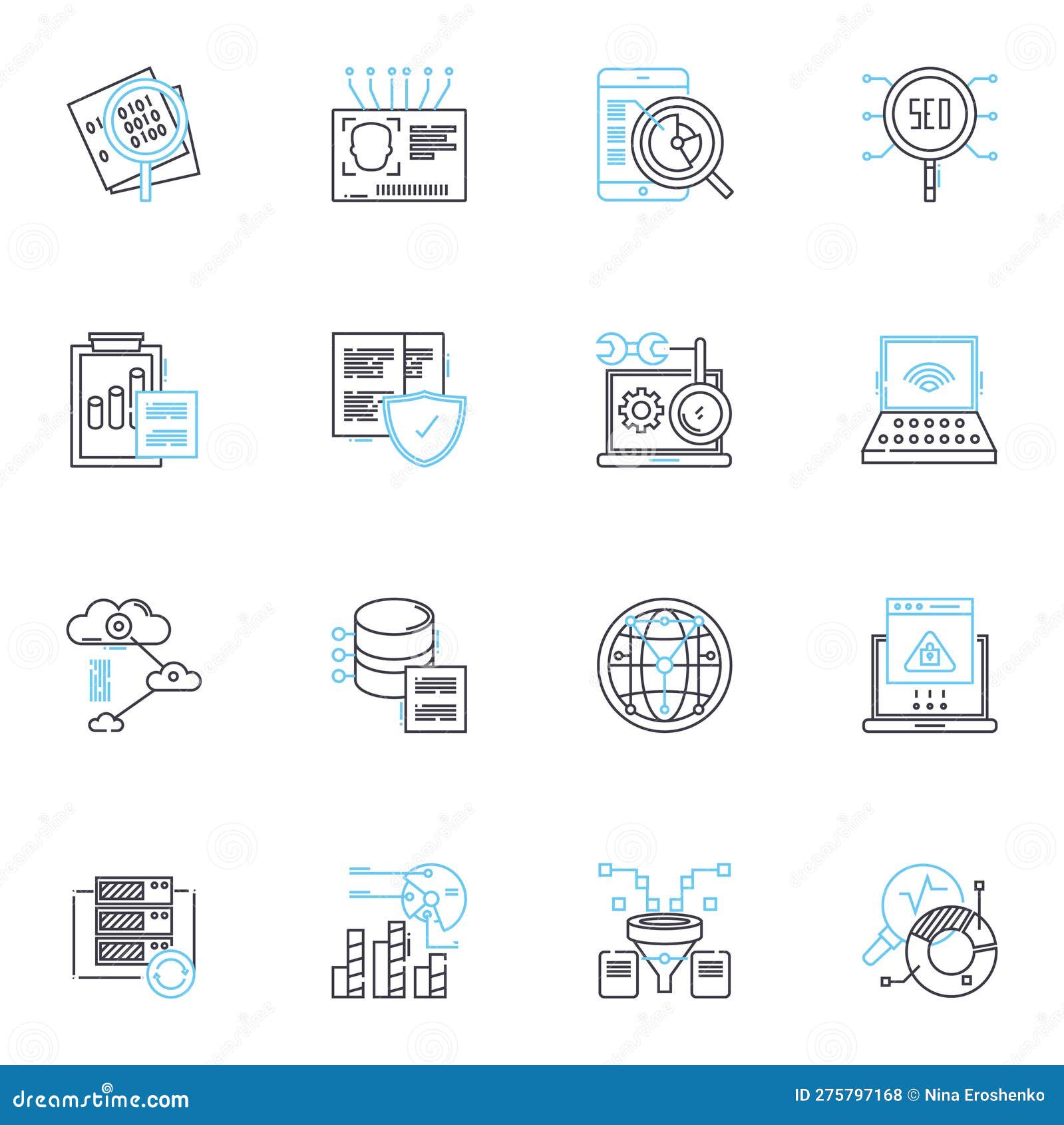 Data Research Linear Icons Set Analytics Big Data Clustering