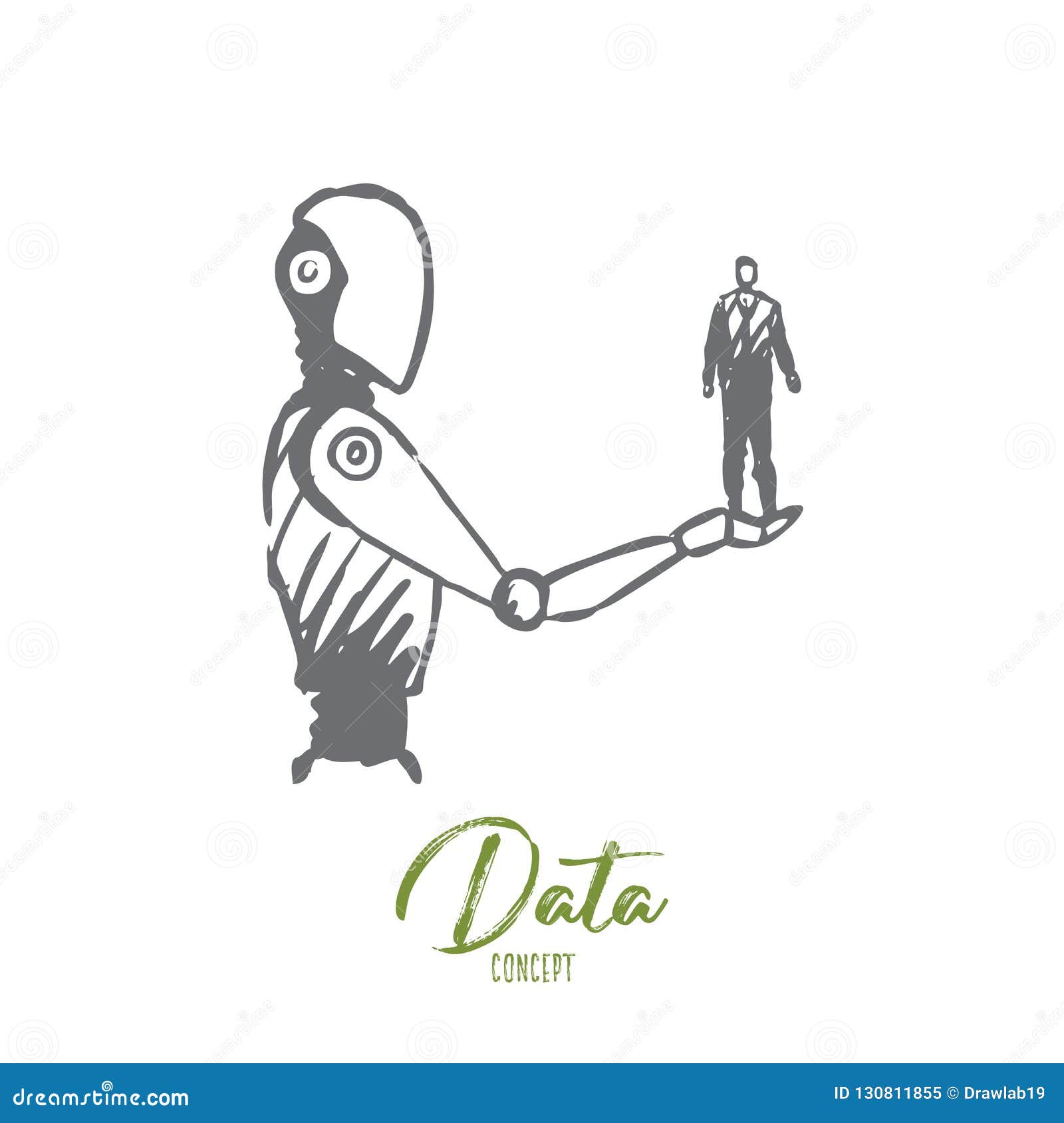 Data, Robot, Technology, Machine, Intelligence Concept. Hand Drawn ...