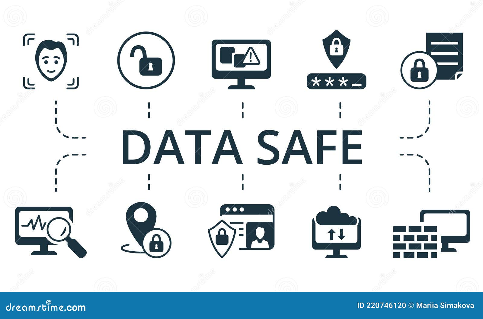 Data Safe Icon Set. Contains Editable Icons Theme Such As Unlock, Error ...