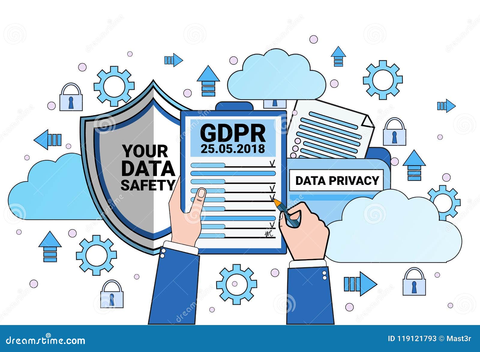 Data Safety Cloud Shield Hands Hold Checklist Over Synchronization ...