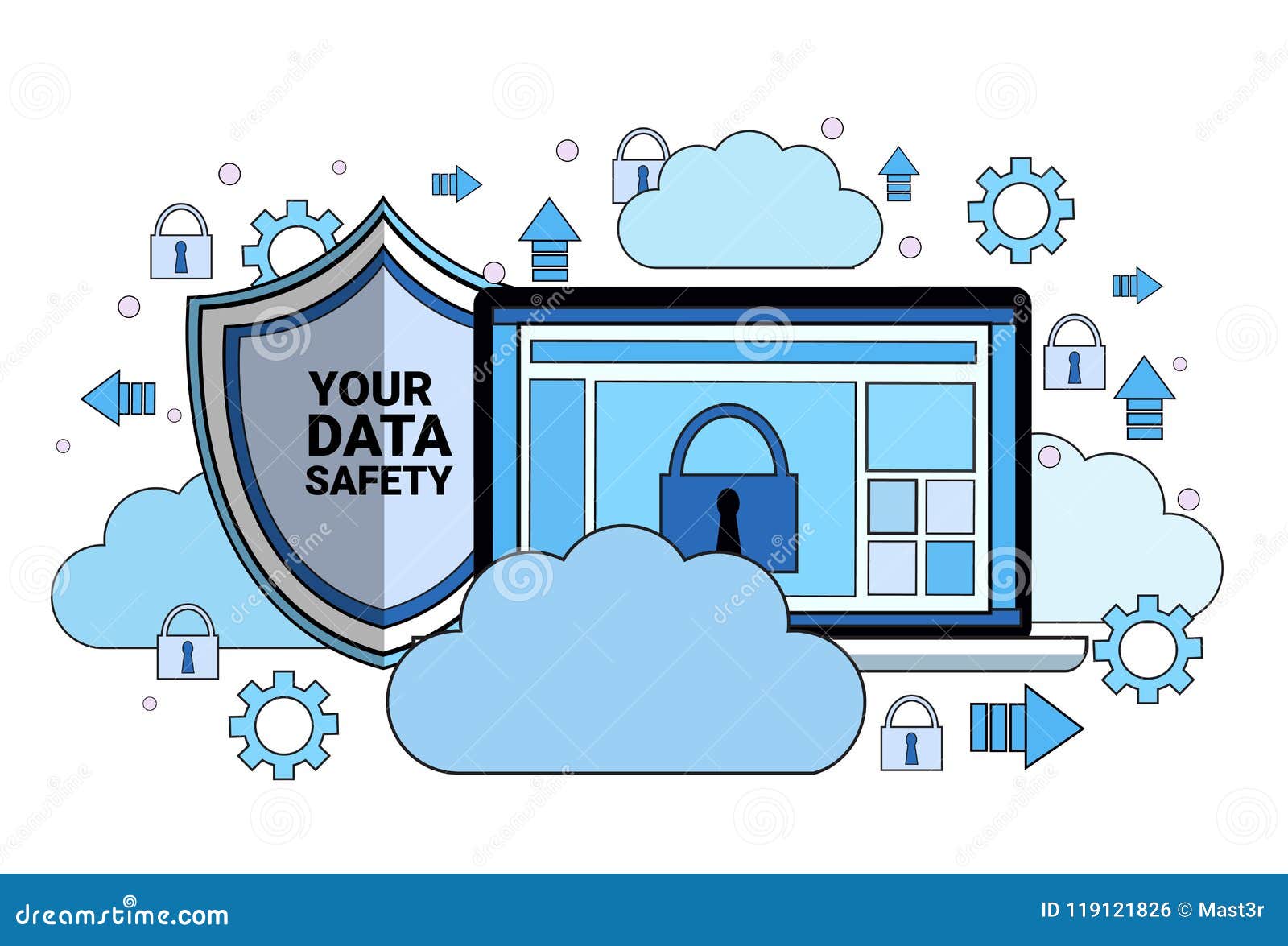 Set Server Security With Lock, Globe Of The Earth And Gear, Pie Chart Infographic And Hierarchy ...