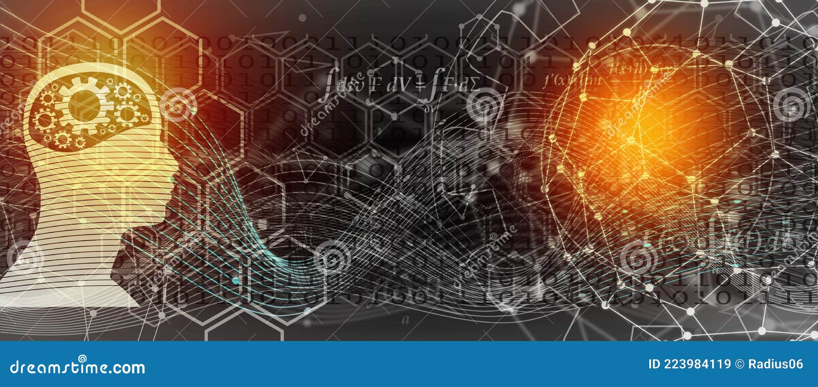 Data Science and Communication Concept with Scientist Head Stock ...