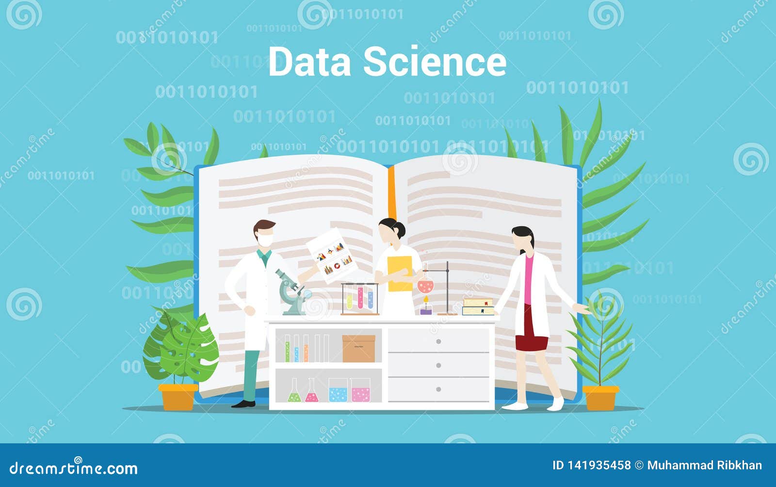 Data Science Concept with Laboratory Team Working on Data - Vector ...
