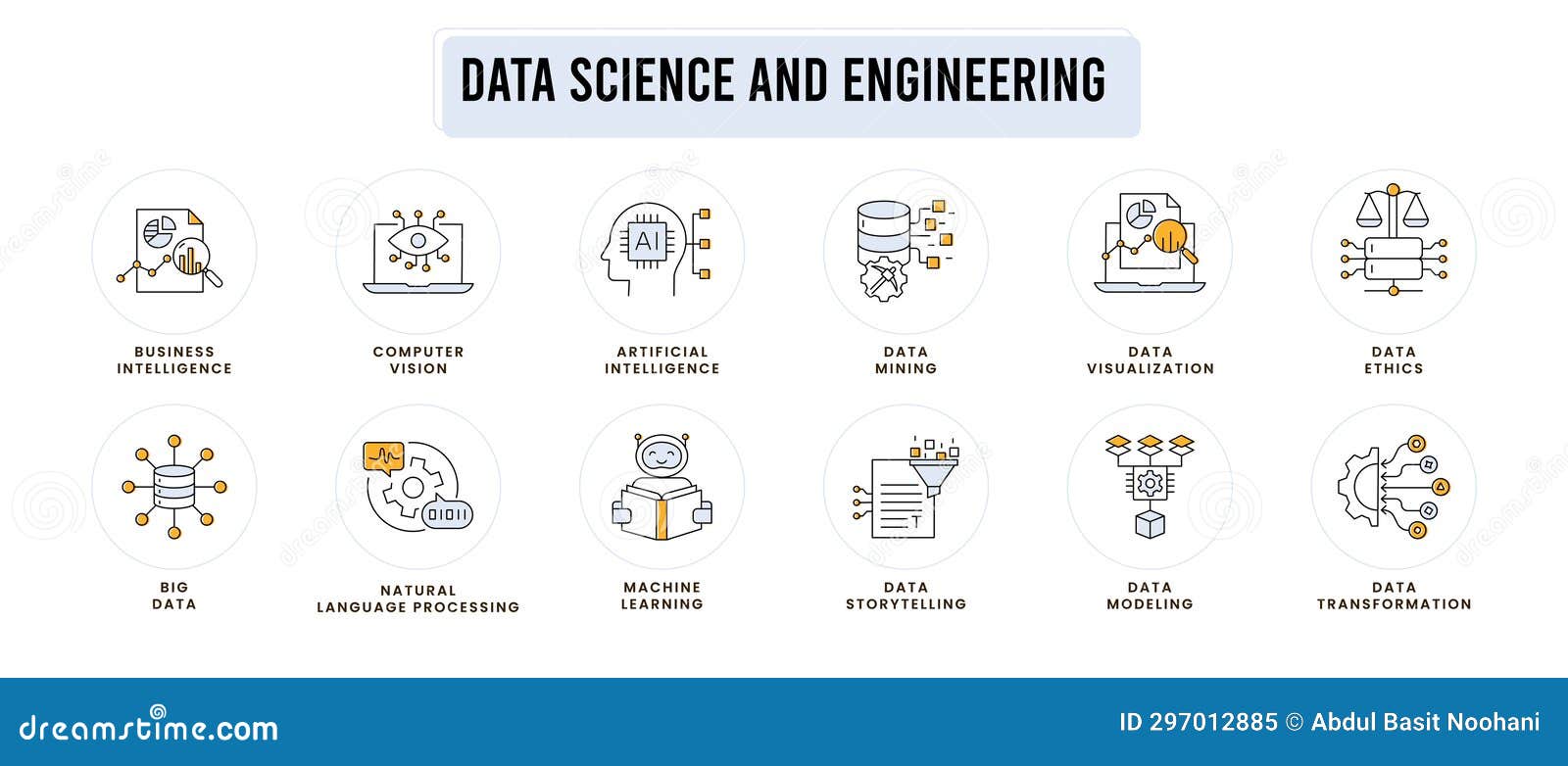 Data Science and Engineering Icons: Modeling, Transformation, Mining ...