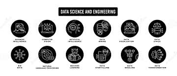 Data Science and Engineering Icons: Modeling, Transformation, Mining ...