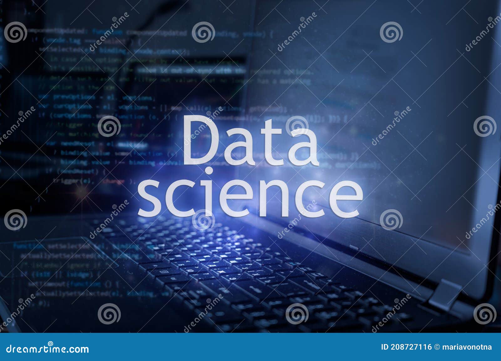 Data Science Inscription Against Laptop and Code Background. Learn Data ...