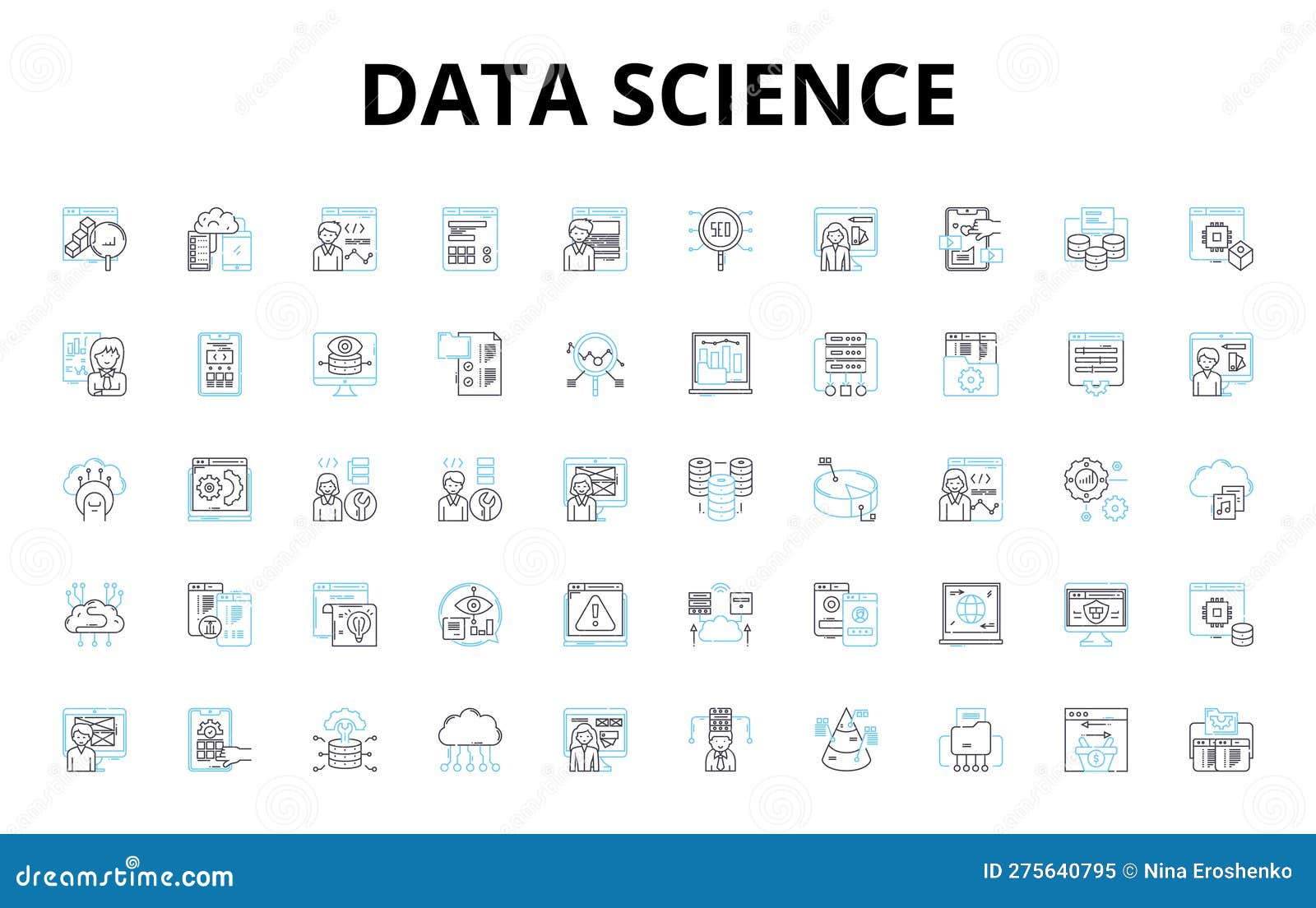 Data Science Linear Icons Set. Analytics, Algorithms, Big Data ...