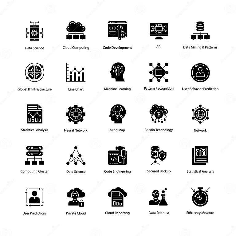 Data Science Glyph Vector Icons Set Stock Illustration - Illustration ...