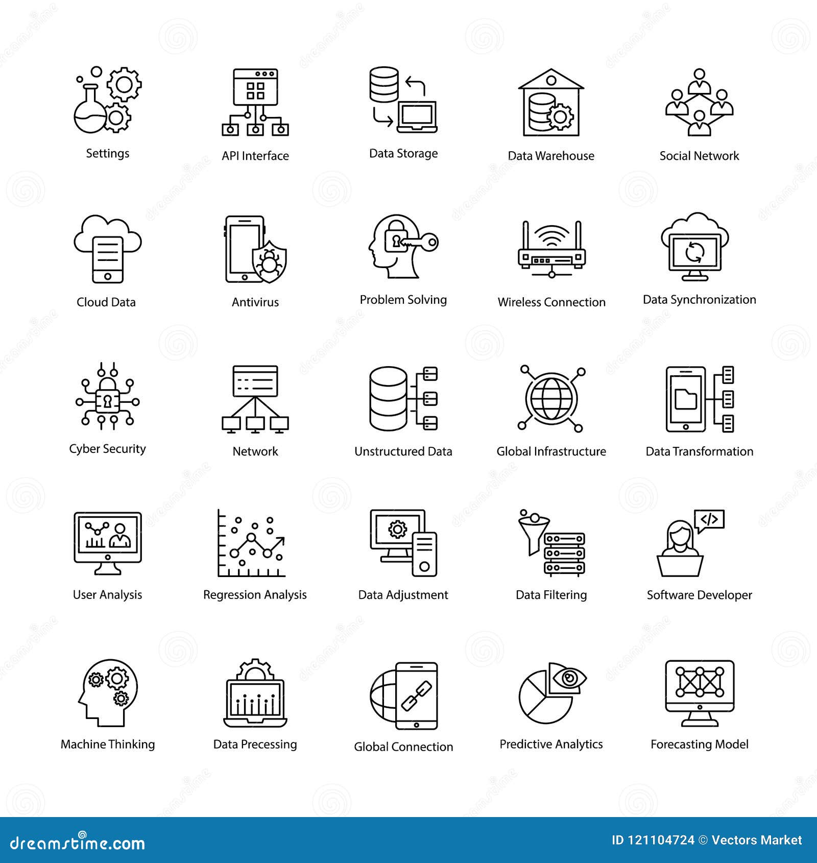 Data Science Line Vector Icons Stock Illustration - Illustration of ...