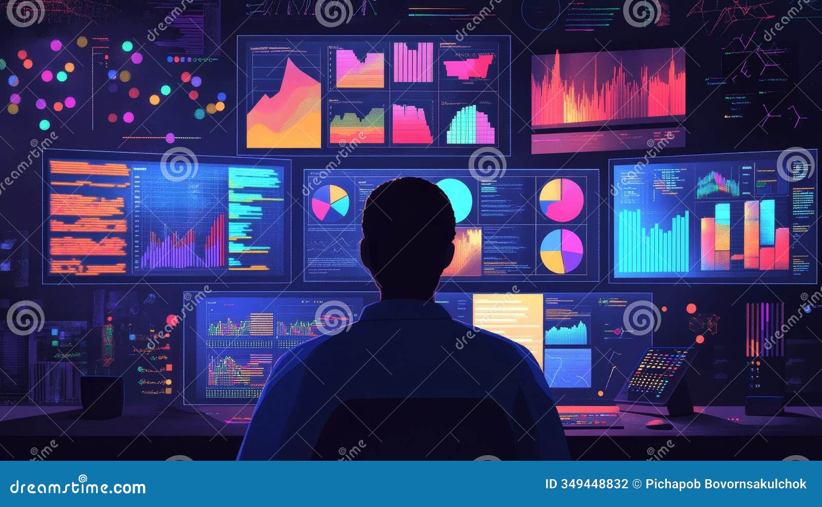 Data Scientist Analyzing Complex Datasets on Multiple Screens Stock Photo - Image of dashboard ...