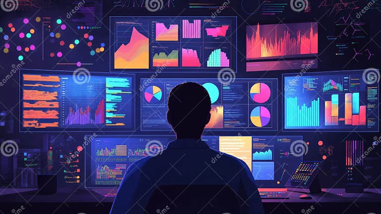 Data Scientist Analyzing Complex Datasets on Multiple Screens Stock Photo - Image of dashboard ...